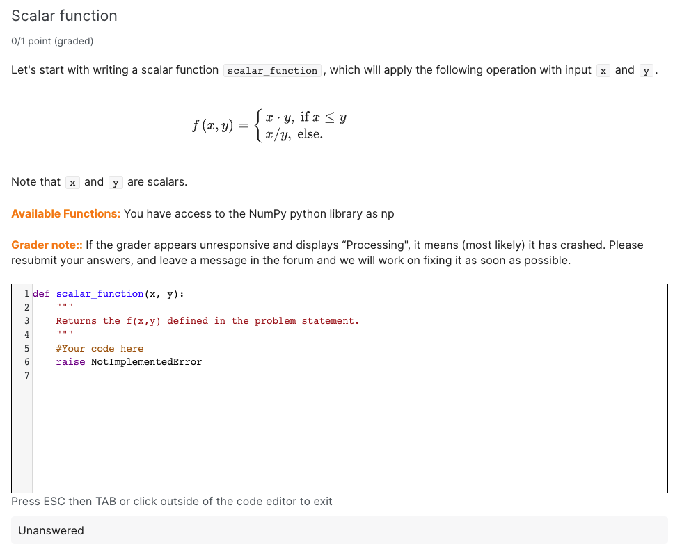 Solved Scalar Function 01 Point Graded Lets Start With 2735