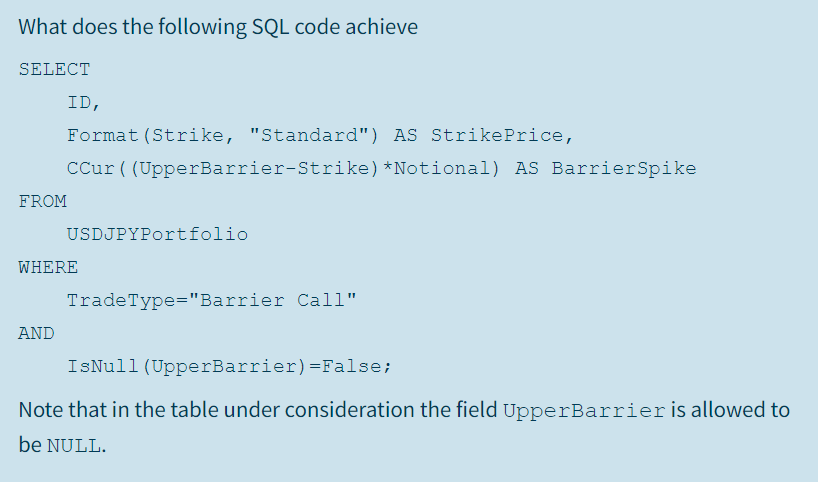 Solved What does the following SQL code achieve SELECT ID, | Chegg.com