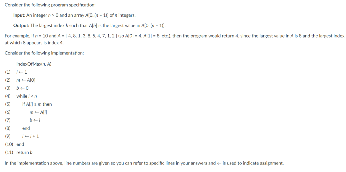 Solved Consider the following program specification: Input: | Chegg.com