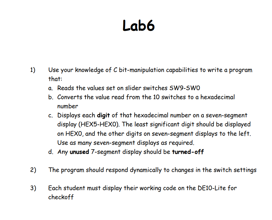 Lab6 1) Use your knowledge of C bit-manipulation | Chegg.com