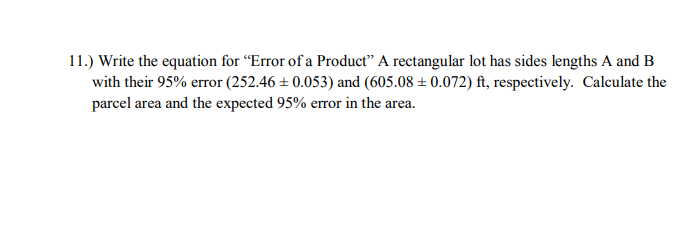Solved 11.) Write the equation for "Error of a Product” A | Chegg.com