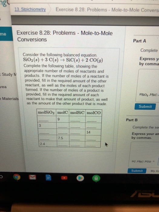 Solved 13 Stoichiometry Exercise 8.28: Problems Mole-to-Mole | Chegg.com