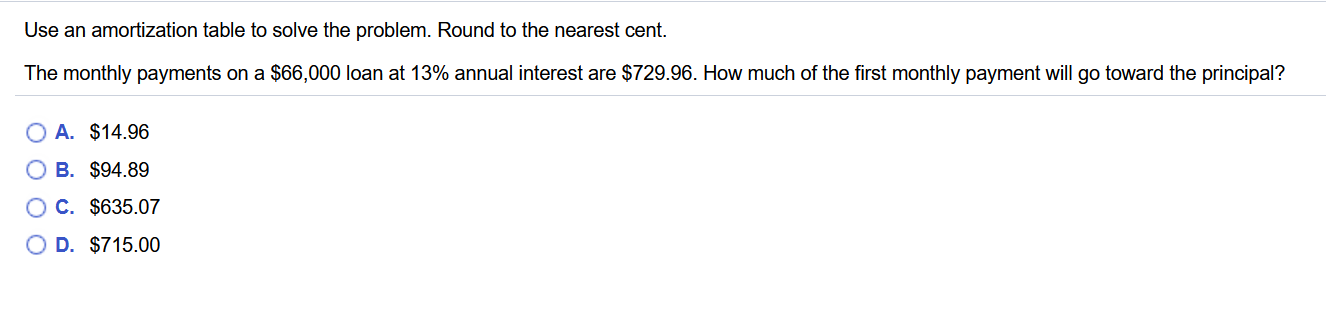 Solved Use an amortization table to solve the problem. Round | Chegg.com