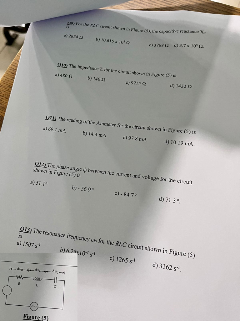 Q9) For the RLC circuit shown in Figure (5), the | Chegg.com