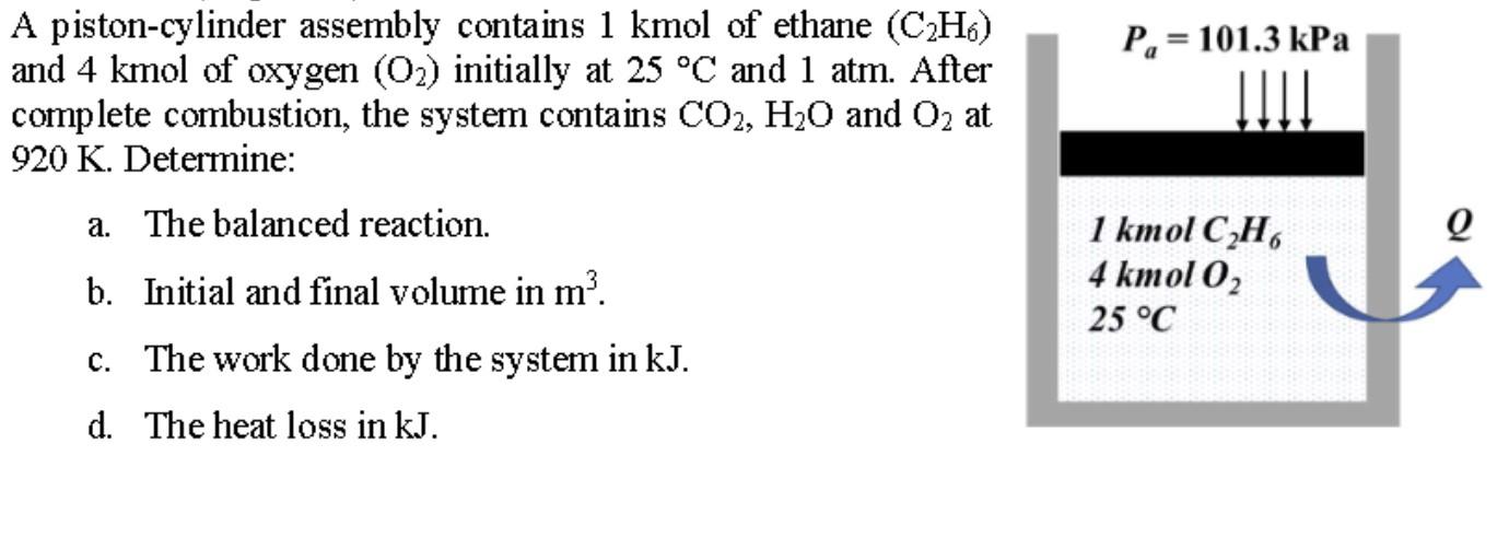 Solved A piston-cylinder assembly contains 1kmol of ethane | Chegg.com