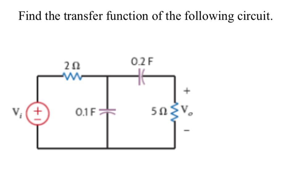 Solved Find the transfer function of the following circuit. | Chegg.com