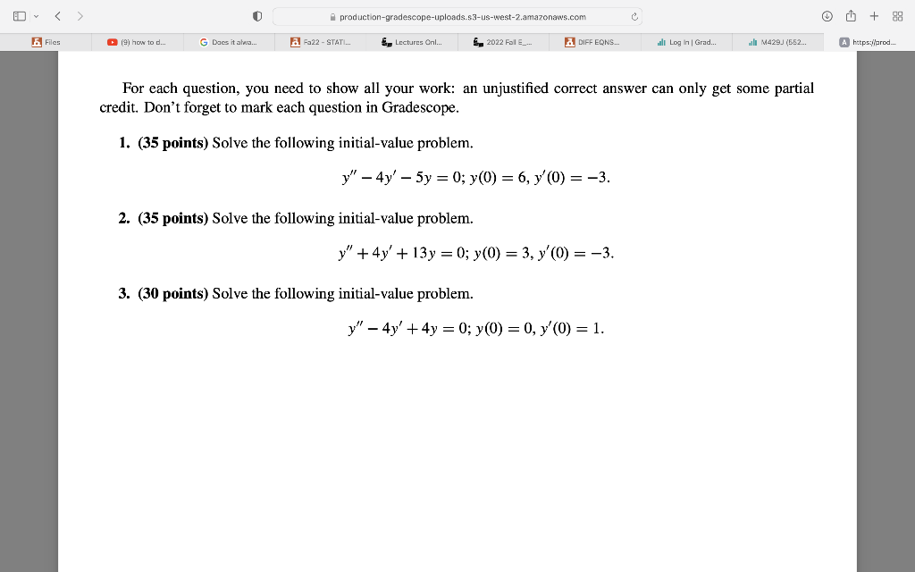 Solved For each question, you need to show all your work: an | Chegg.com