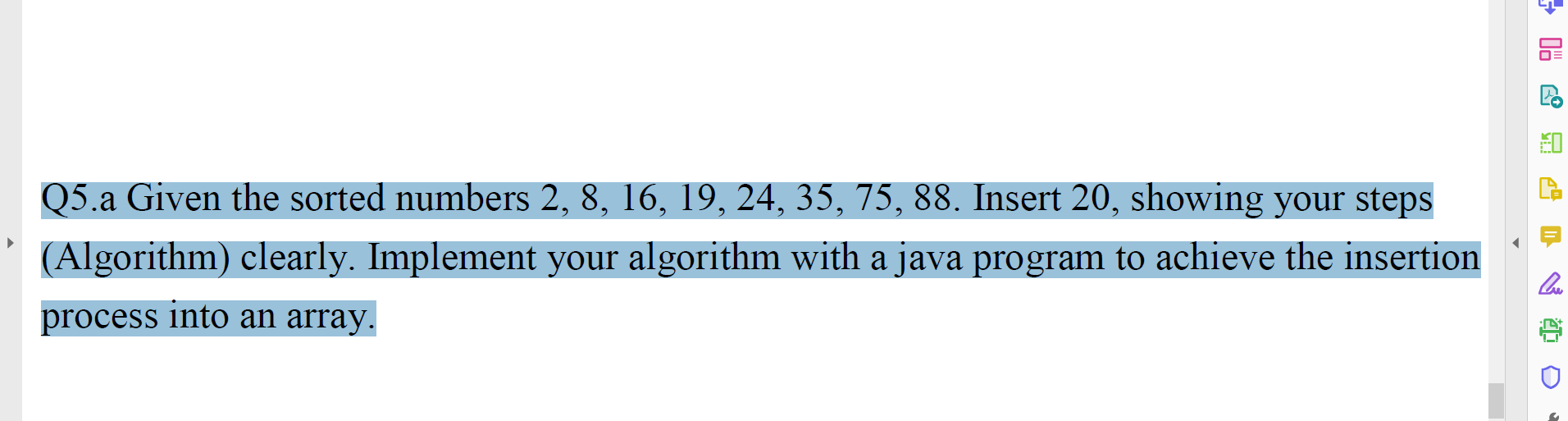 Solved Q5.a Given the sorted numbers 2, 8, 16, 19, 24, 35, | Chegg.com