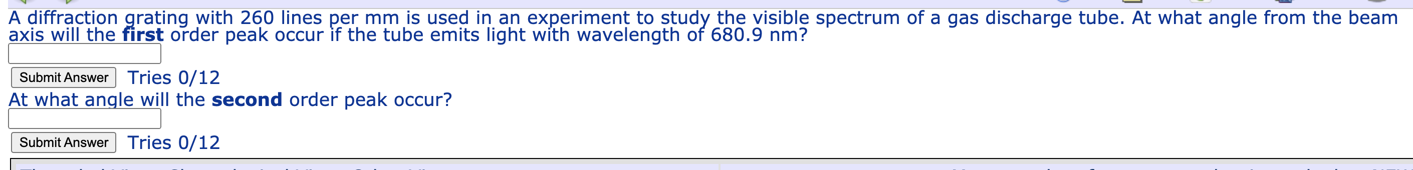 Solved A diffraction grating with 260 lines per mm is used | Chegg.com