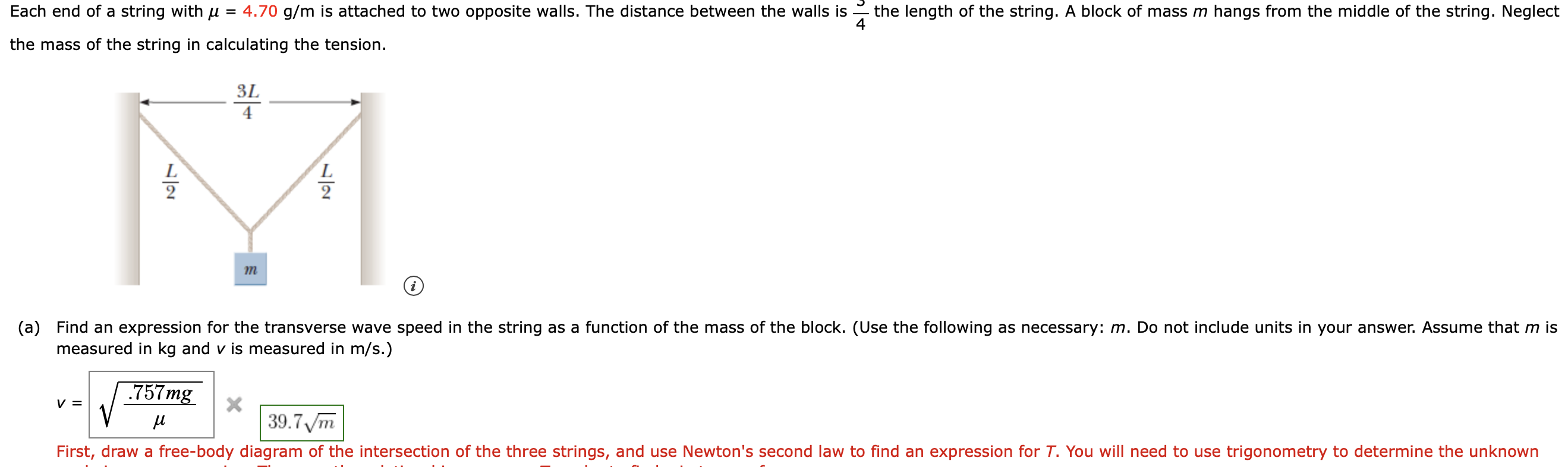Solved Each end of a string with u = 4.70 g/m is attached to | Chegg.com
