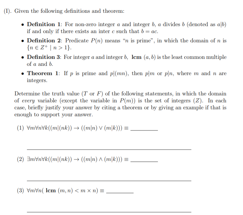 Solved I Given The Following Definitions And Theorem •