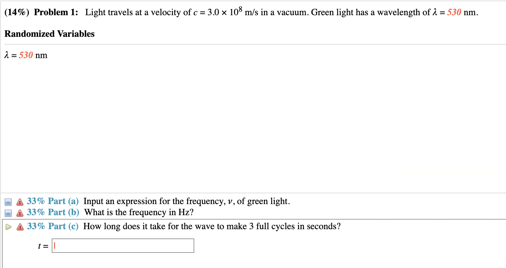 Solved (14\%) Problem 1: Light travels at a velocity of | Chegg.com