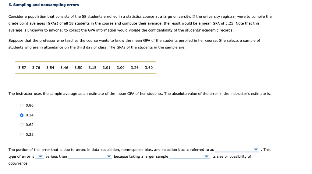 Solved 5. Sampling and nonsampling errors Consider a | Chegg.com