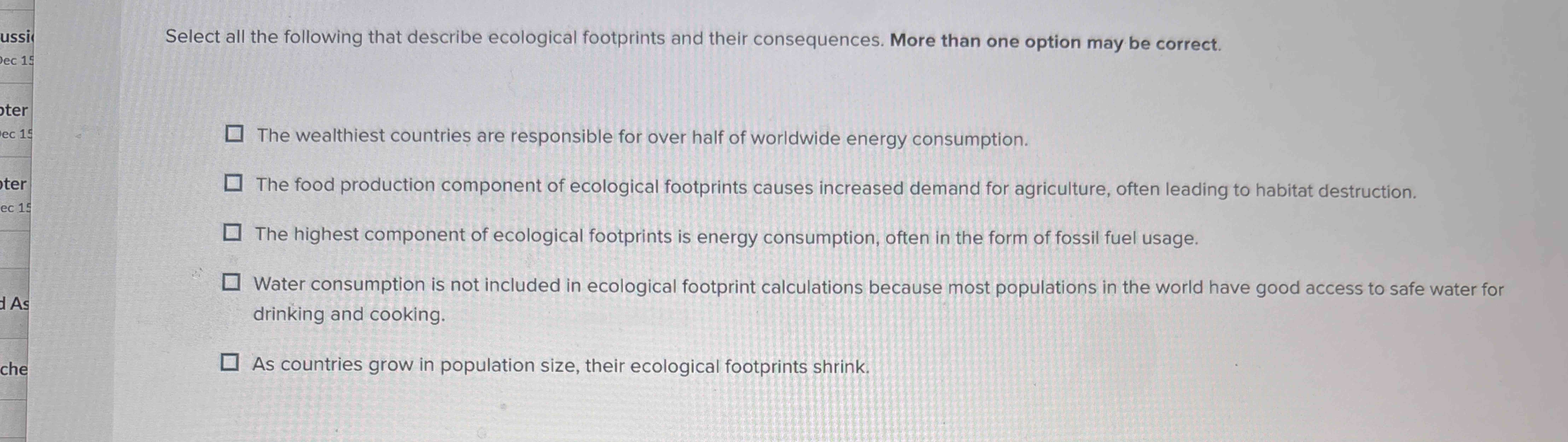Solved Select all the following that describe ecological | Chegg.com