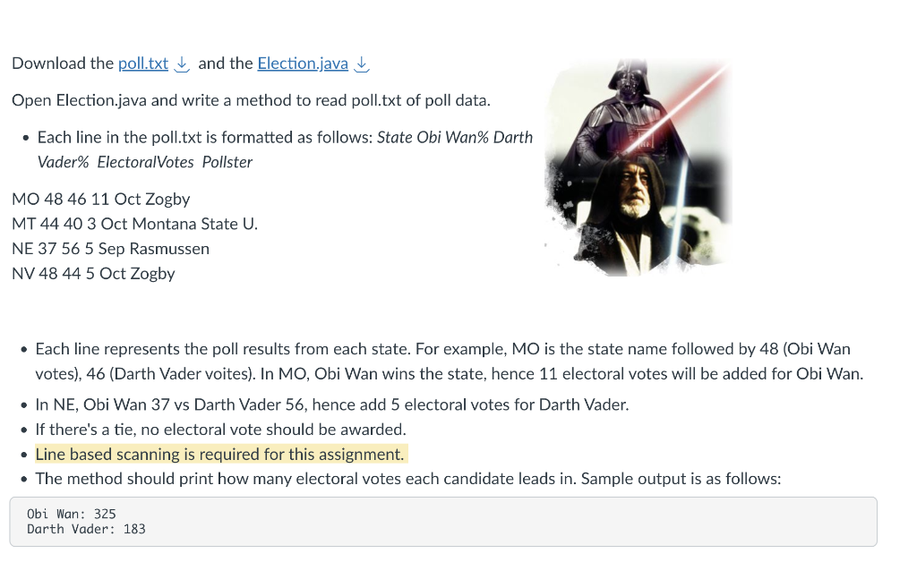 Solved Download the poll.txt ↓ and the Election.java ↓ Open | Chegg.com