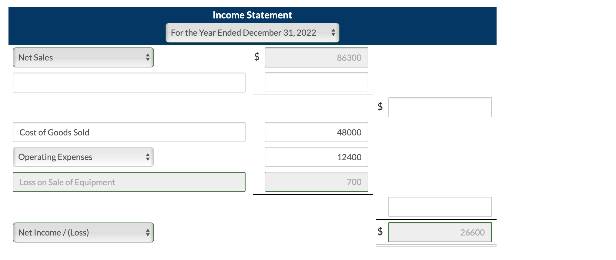 Solved Income Statement For the Year Ended December 31, 2022 | Chegg.com