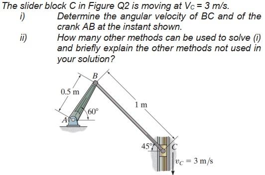Solved The slider block C in Figure Q2 is moving at Vc = 3 | Chegg.com