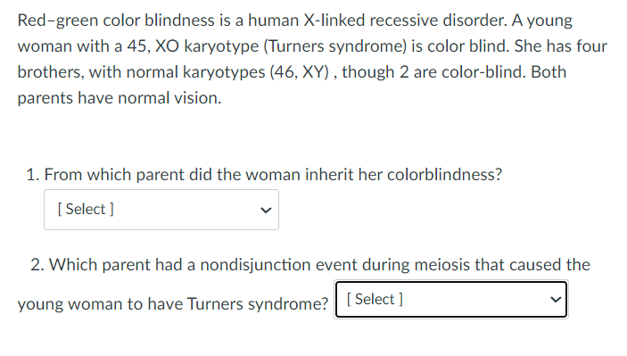 Solved Red-green color blindness is a human X-linked | Chegg.com