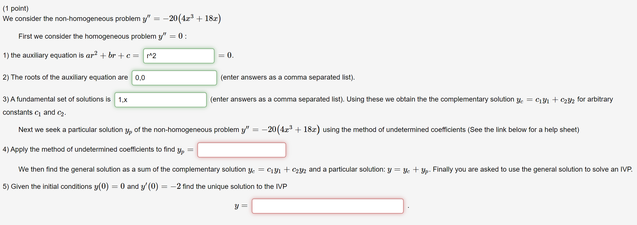 Solved (1 point) We consider the non-homogeneous problem y" | Chegg.com