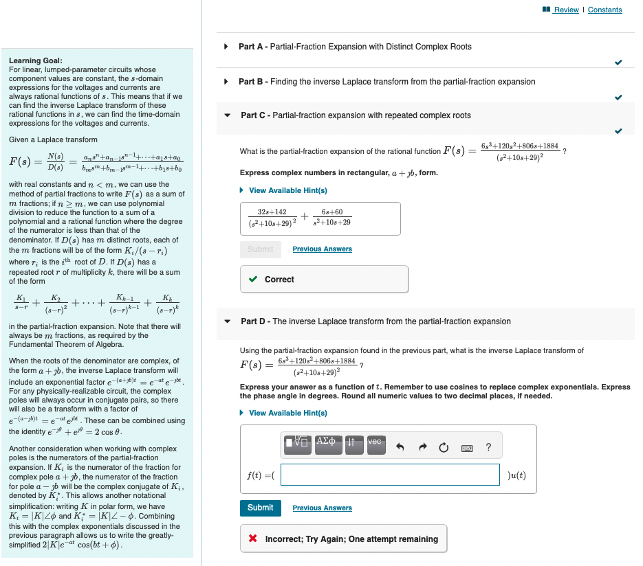 Part A - Partial-Fraction Expansion with Distinct | Chegg.com