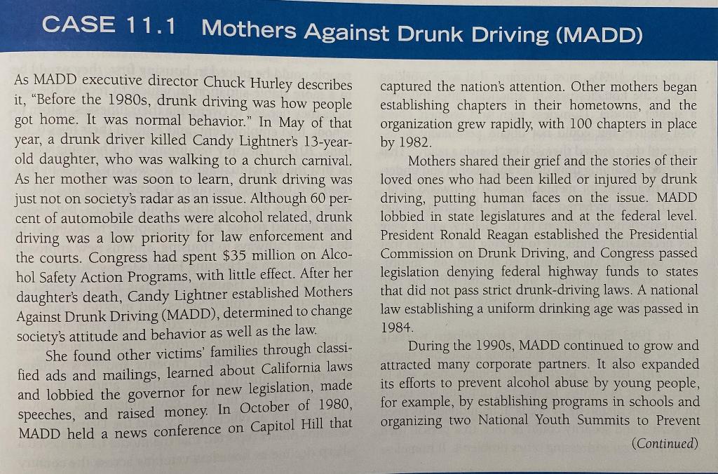 Solved As MADD executive director Chuck Hurley describes | Chegg.com