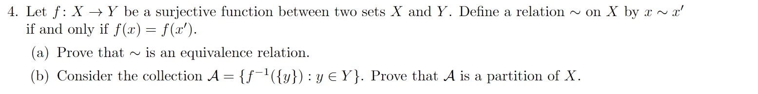 Solved 4. Let f:X→Y be a surjective function between two | Chegg.com