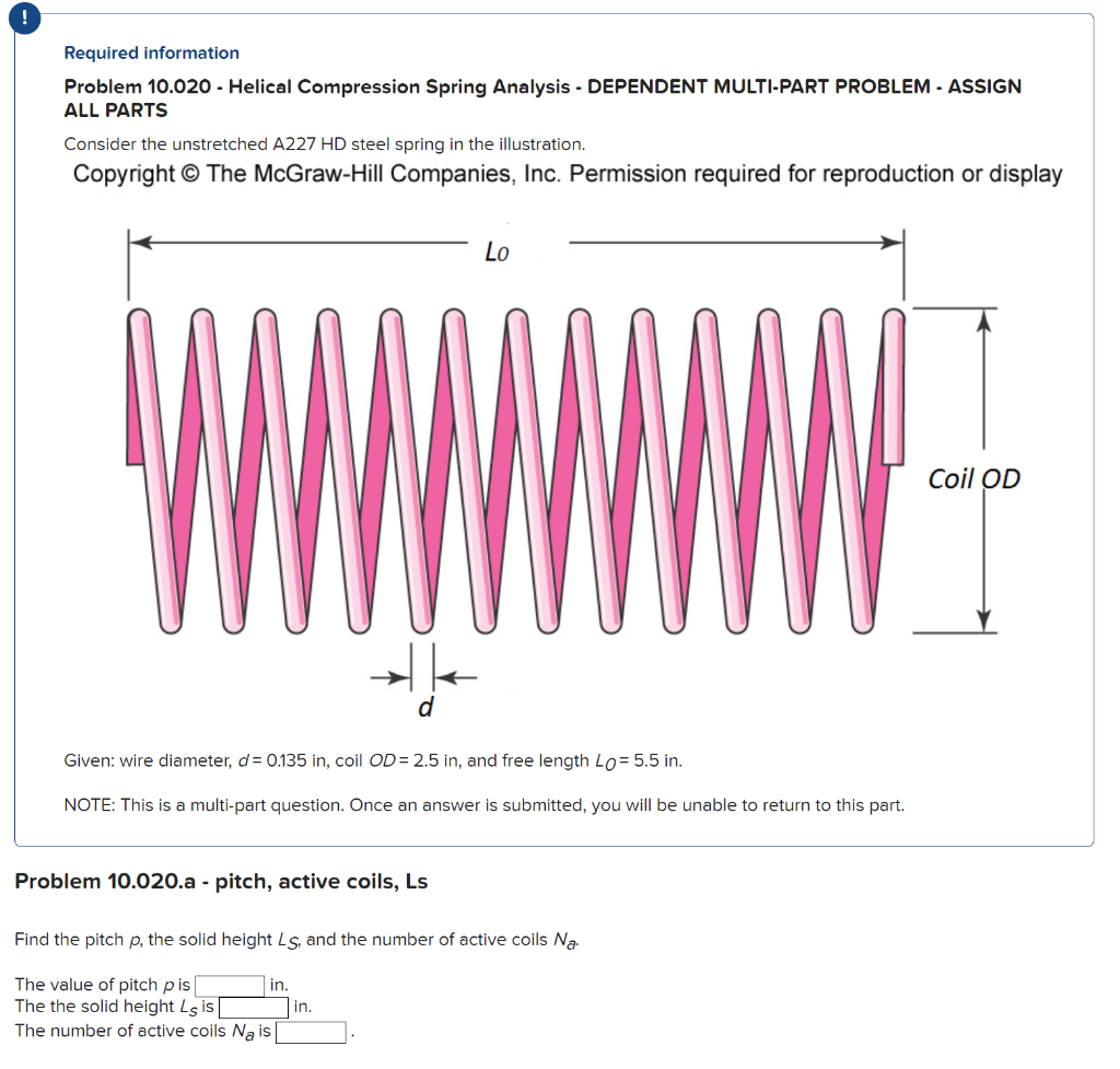 Solved Problem 10.020 - Helical Compression Spring Analysis | Chegg.com