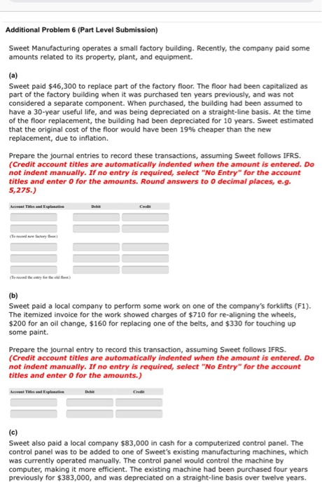 Solved Additional Problem 6 (Part Level Submission) Sweet | Chegg.com