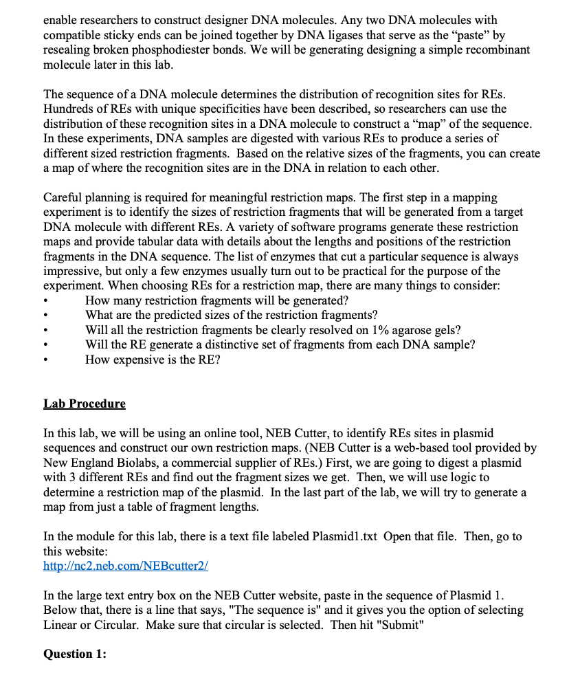 BIO 3321L GENETICS LAB #4: Restriction Mapping | Chegg.com