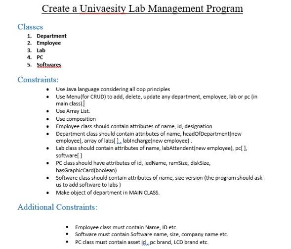 Solved Create a Univaesity Lab Management Program Classes 1. | Chegg.com