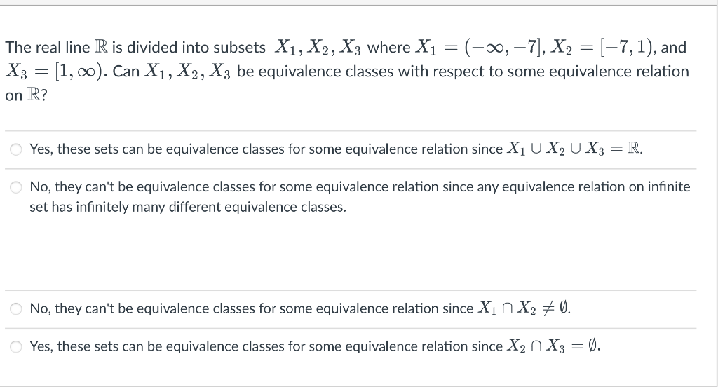 Solved The real line R is divided into subsets X1,X2,X3 | Chegg.com