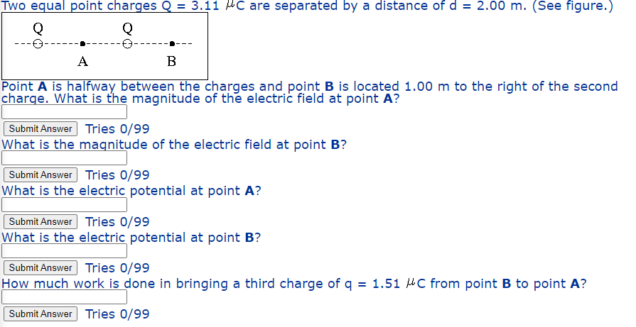 Solved Two equal point charges Q=3.11μC are separated by a | Chegg.com