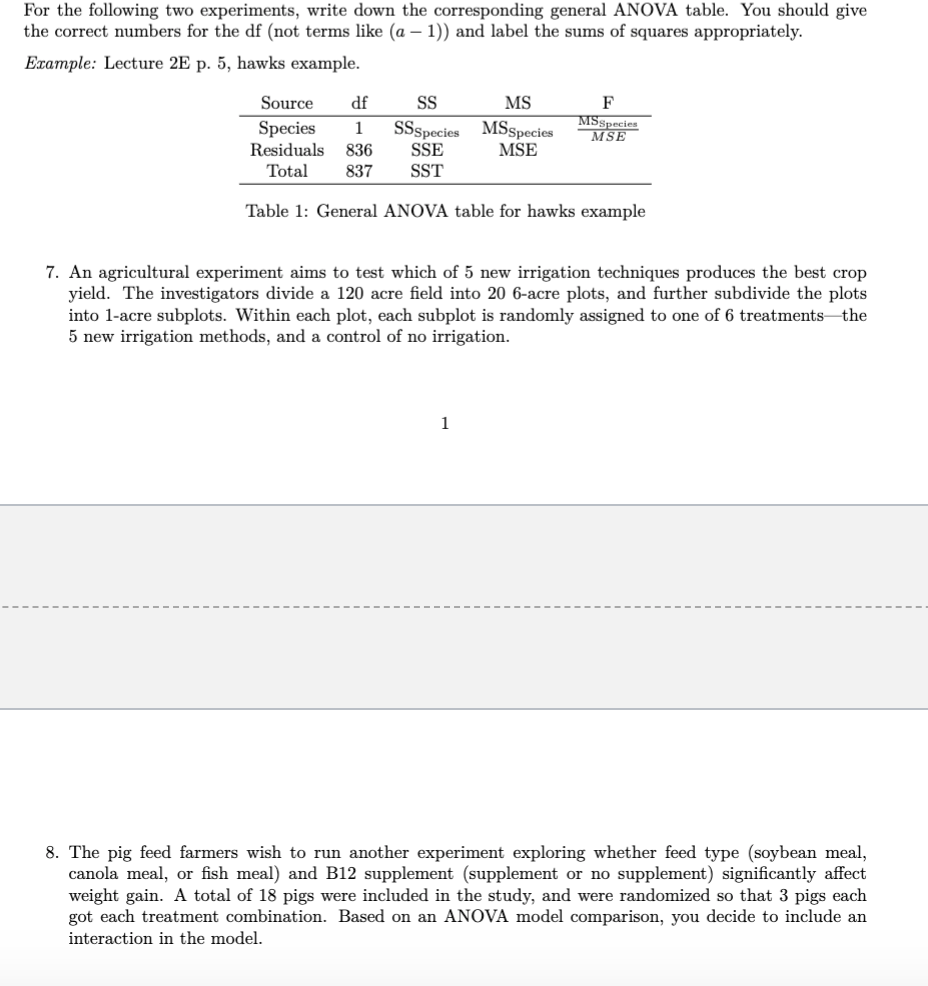 For the following two experiments, write down the | Chegg.com