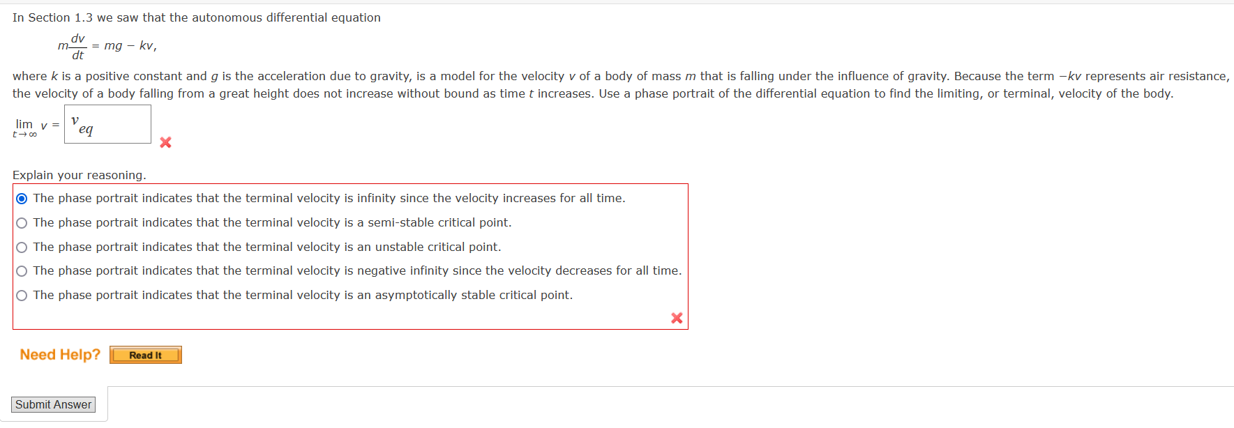Solved In Section 1.3 we saw that the autonomous | Chegg.com