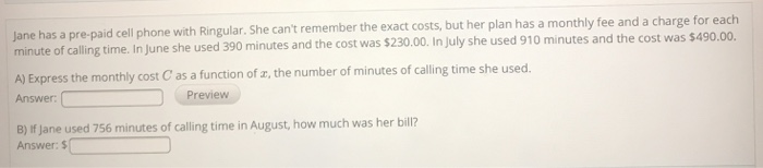 Solved Jane has a pre-paid cell phone with Ringular. She | Chegg.com