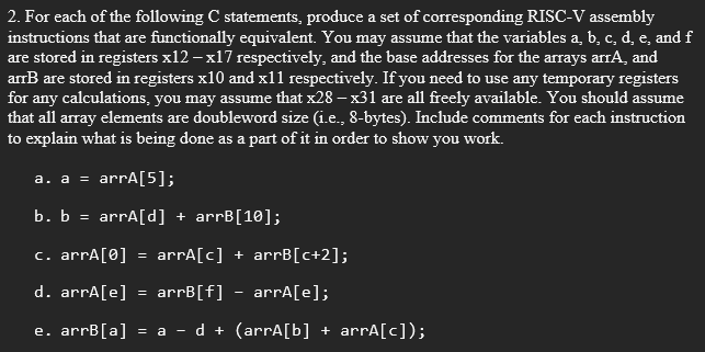 Solved 2. For each of the following C statements, produce a | Chegg.com