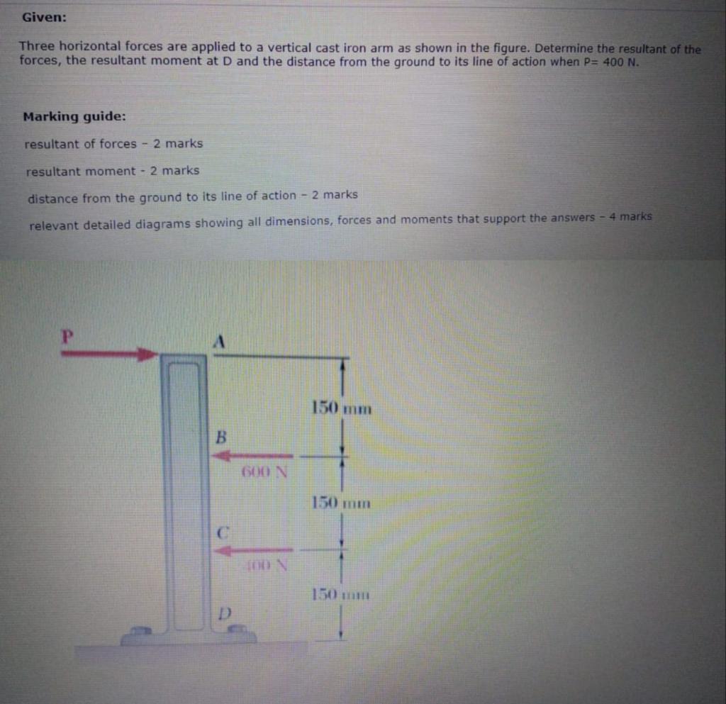Solved Given: Three horizontal forces are applied to a | Chegg.com