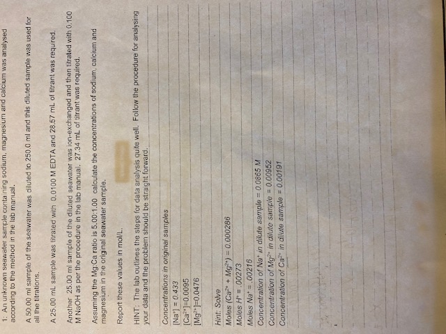 Solved 1: An unknown seawater sample | Chegg.com