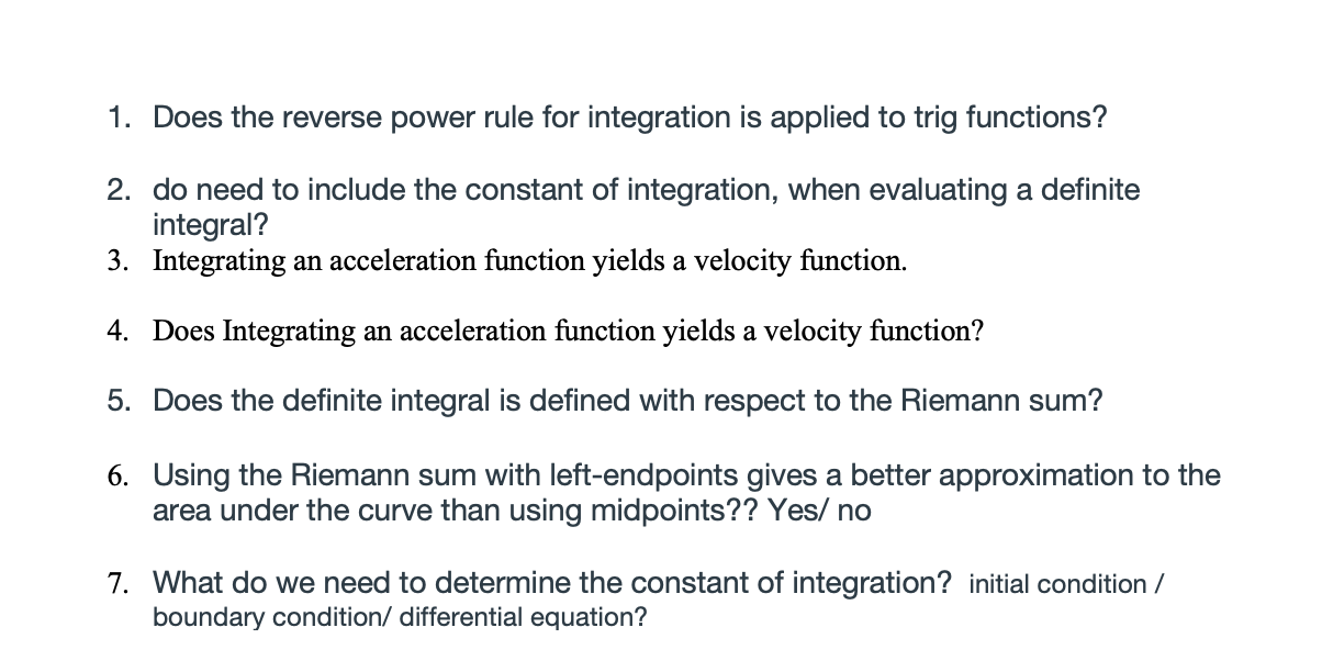 Solved 1. Does the reverse power rule for integration is | Chegg.com