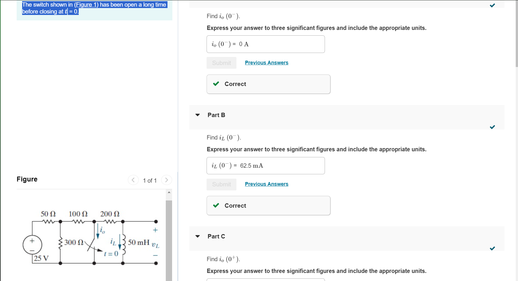 Solved The switch shown in (Figure 1) has been open a long | Chegg.com