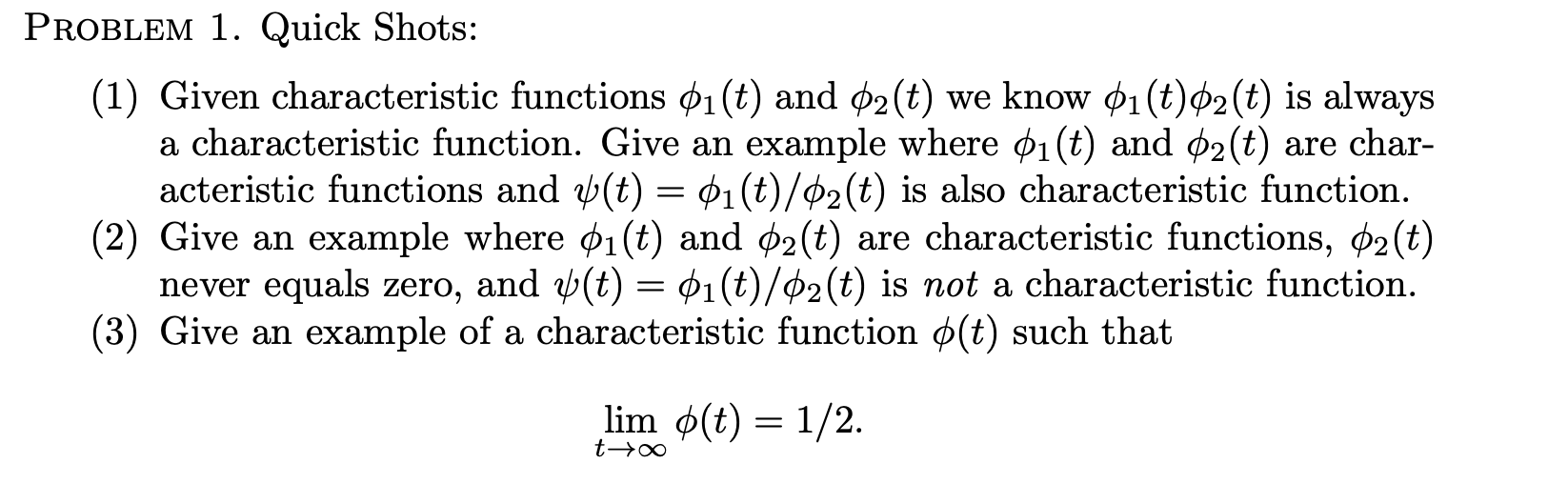 PROBLEM 1. Quick Shots: (1) Given characteristic | Chegg.com
