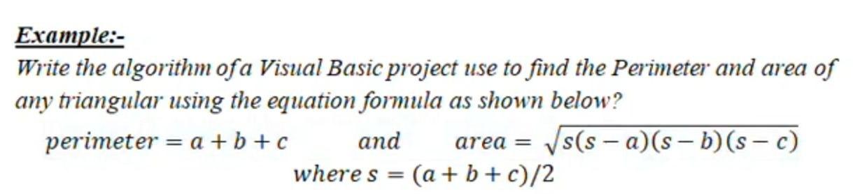 Solved Example:- Write the algorithm ofa Visual Basic | Chegg.com