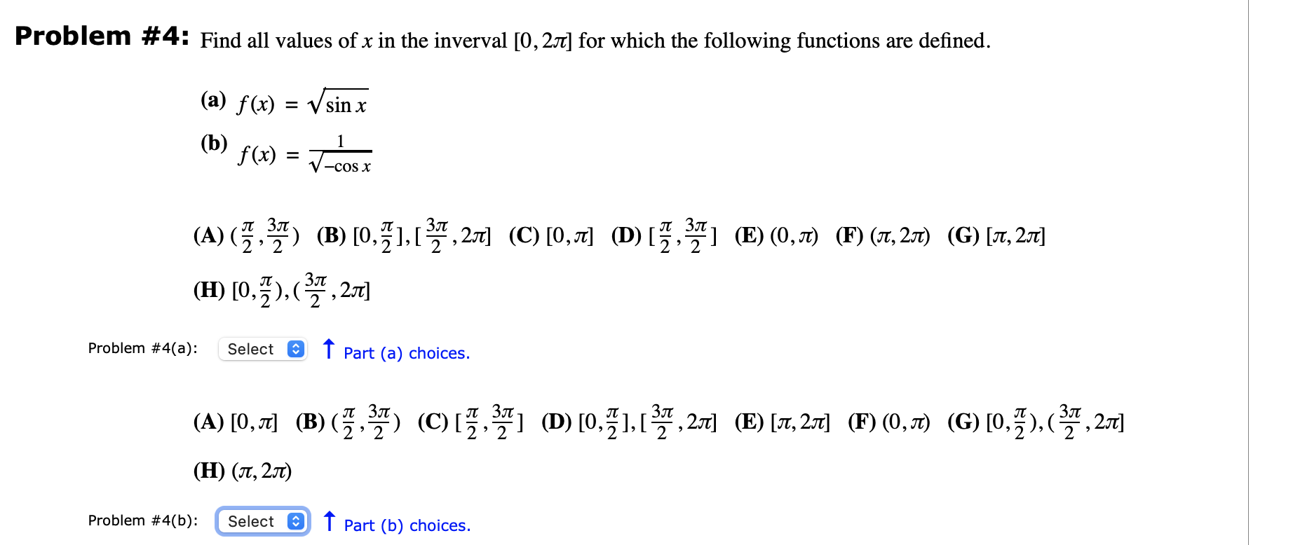 Solved Problem #4: Find all values of x in the inverval | Chegg.com