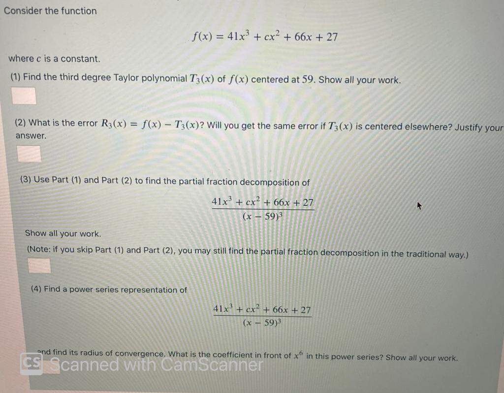 Solved Consider the function f(x) = 41x3 + cx? +66x + 27 | Chegg.com
