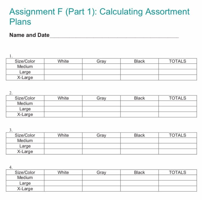 Solved Assignment F Calculating Assortment Plans Assortment | Chegg.com