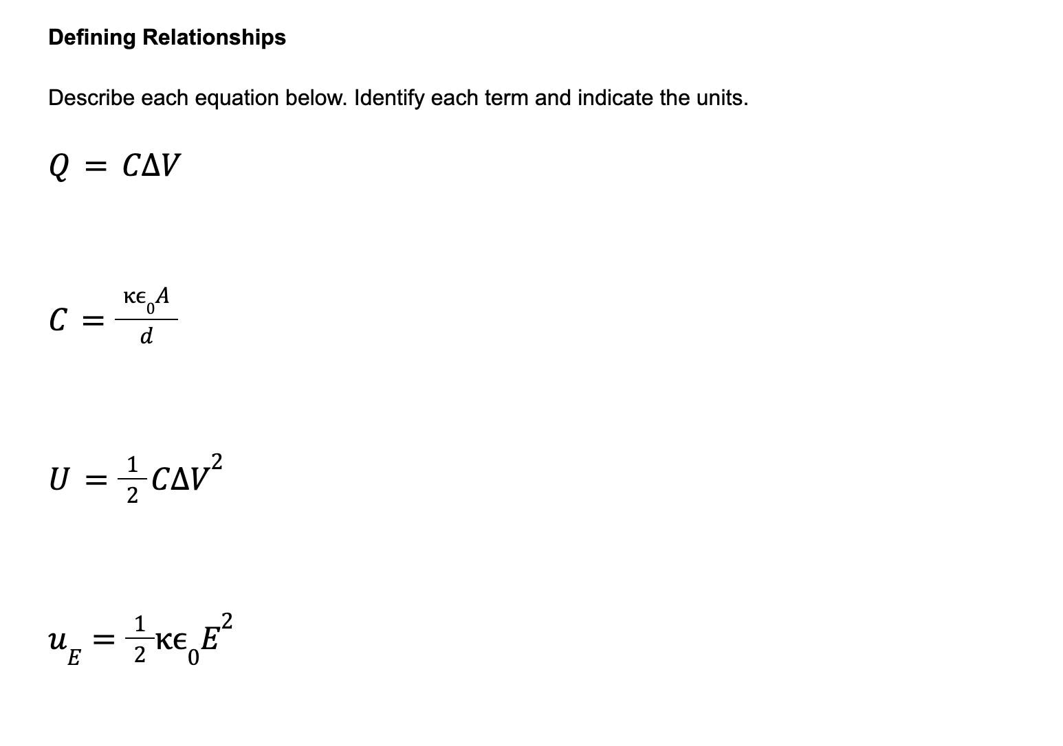Solved Defining Relationships Describe each equation below. | Chegg.com