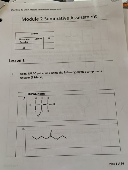 Solved Chemistry 30 Unit A Module 2 Summative Assessment | Chegg.com