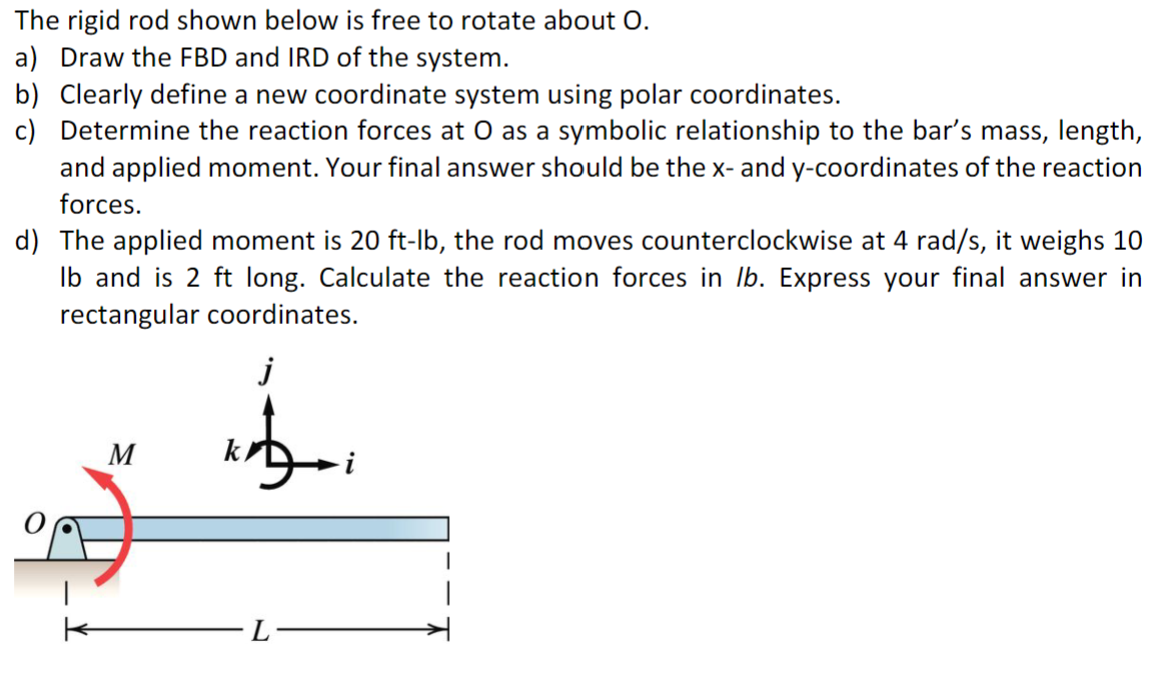Solved The rigid rod shown below is free to rotate about O. | Chegg.com