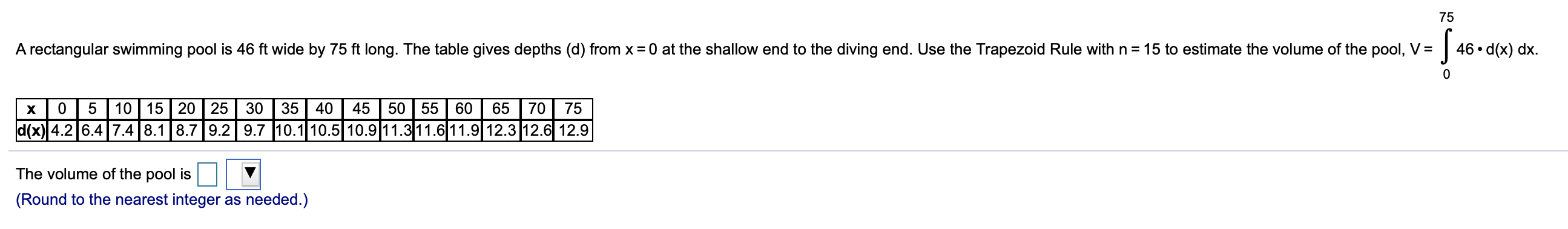 Solved 75 A rectangular swimming pool is 46 ft wide by 75 ft | Chegg.com