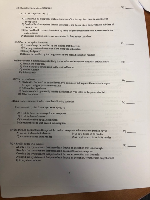 Solved 57) If the program does not handle an unchecked | Chegg.com